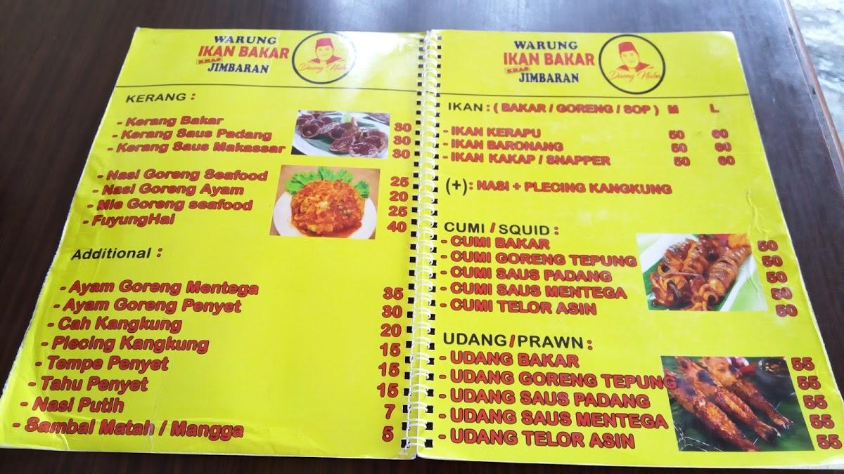 Menu at Warung Ikan Bakar Khas Jimbaran Daeng Naba, Kuta Selatan, Jl ...