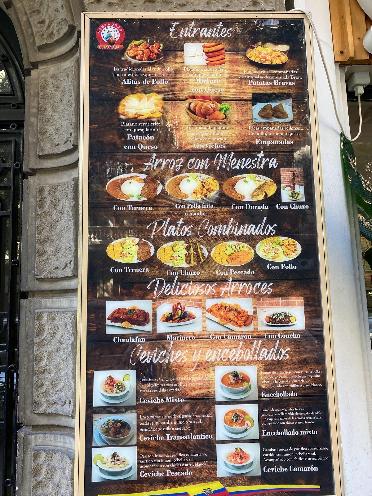 Carta del restaurante El Manaba, Barcelona, C/ del Provença