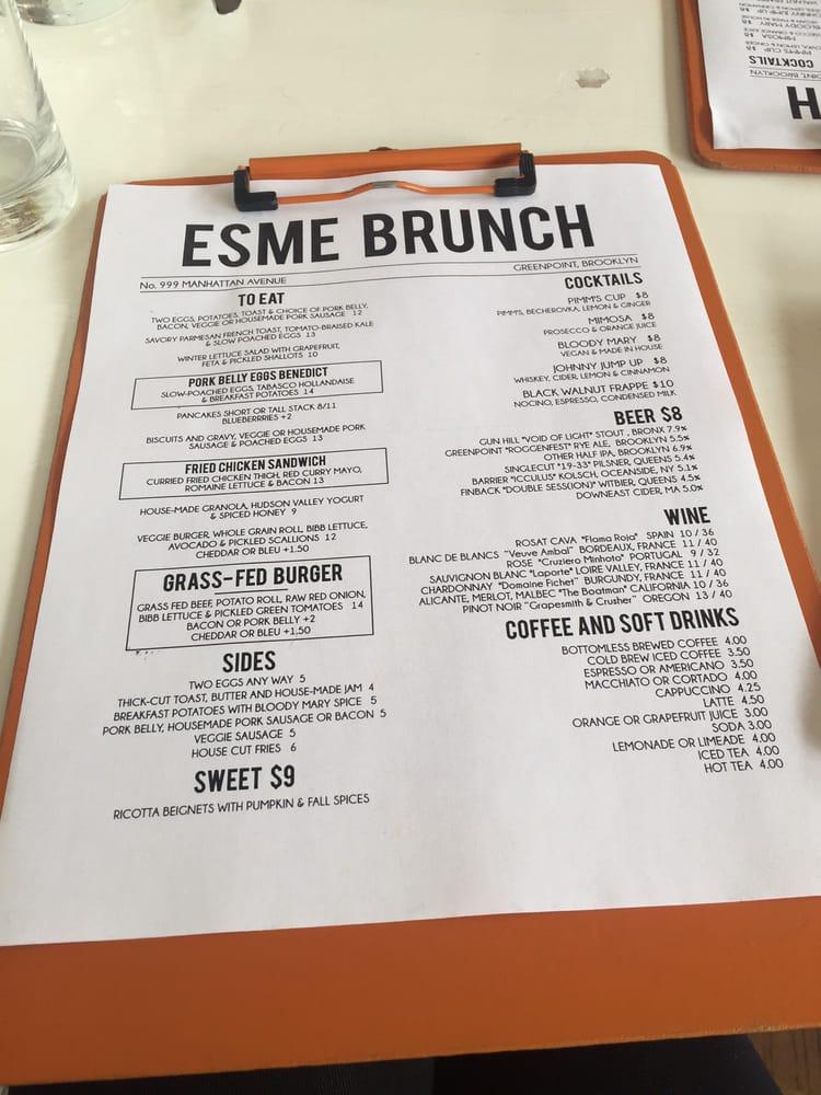 Carta del pub y bar Esme, Nueva York
