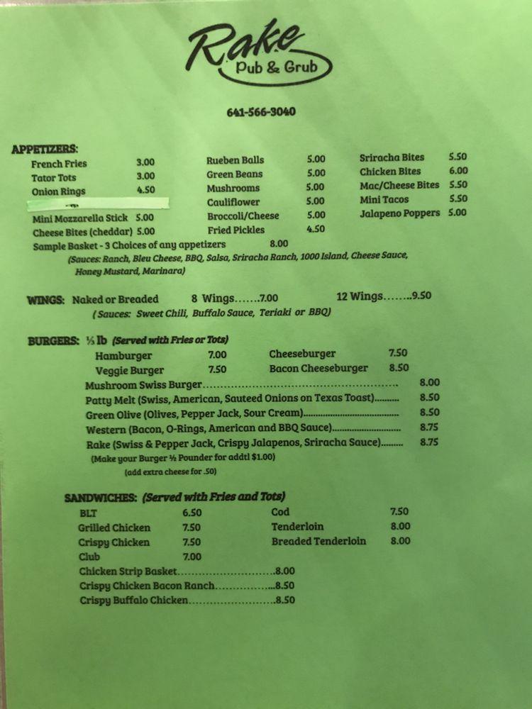 Menu at Rake Pub & Grub, Rake