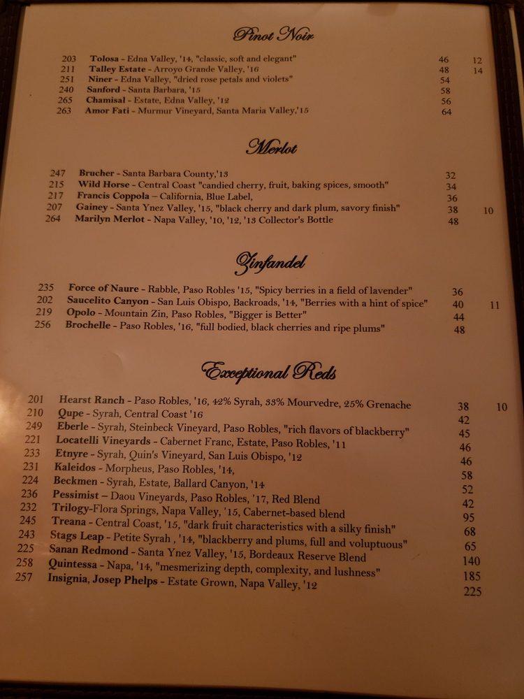 Menu at Rosa's Italian Restaurant, Pismo Beach
