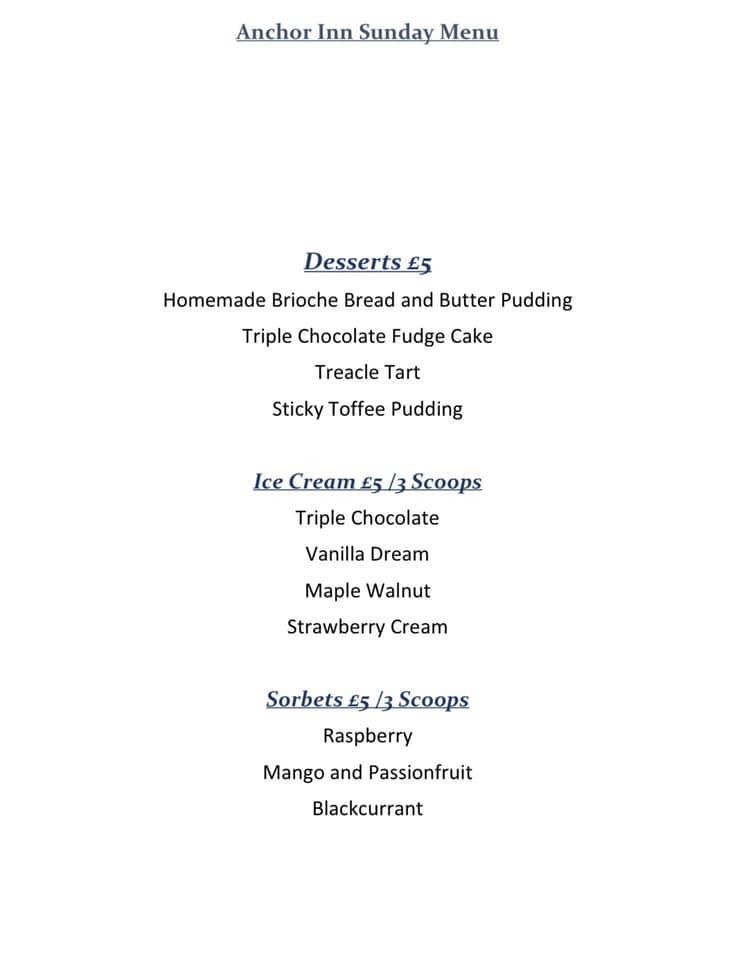 Menu at The Anchor Inn pub & bar, Warwick