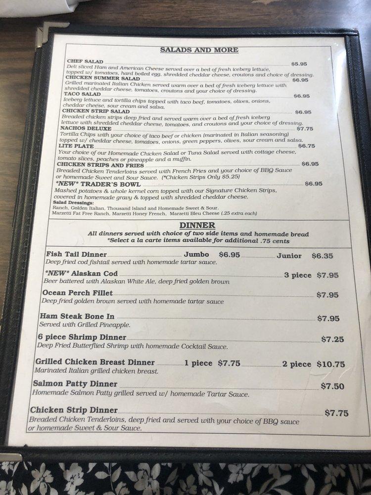 Menu at Trader's Cafe, Lancaster