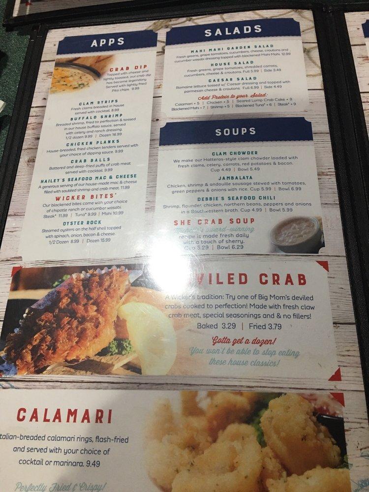 Menu at Wicker's Crab Pot Seafood restaurant, Chesapeake