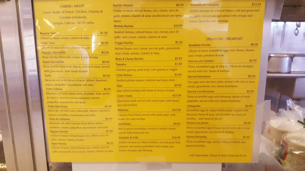 Menu at Contreras Market restaurant, Livermore