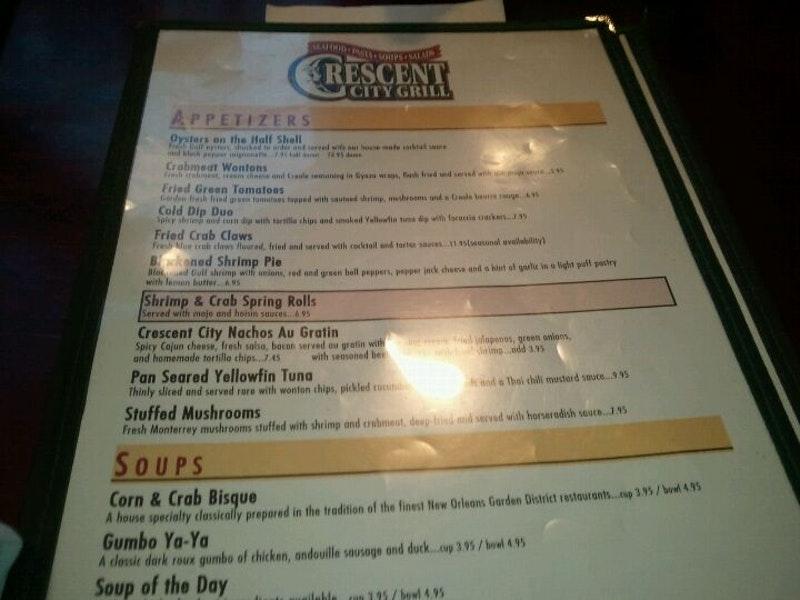 Menu at Crescent City Grill pub & bar, Hattiesburg, Hardy St
