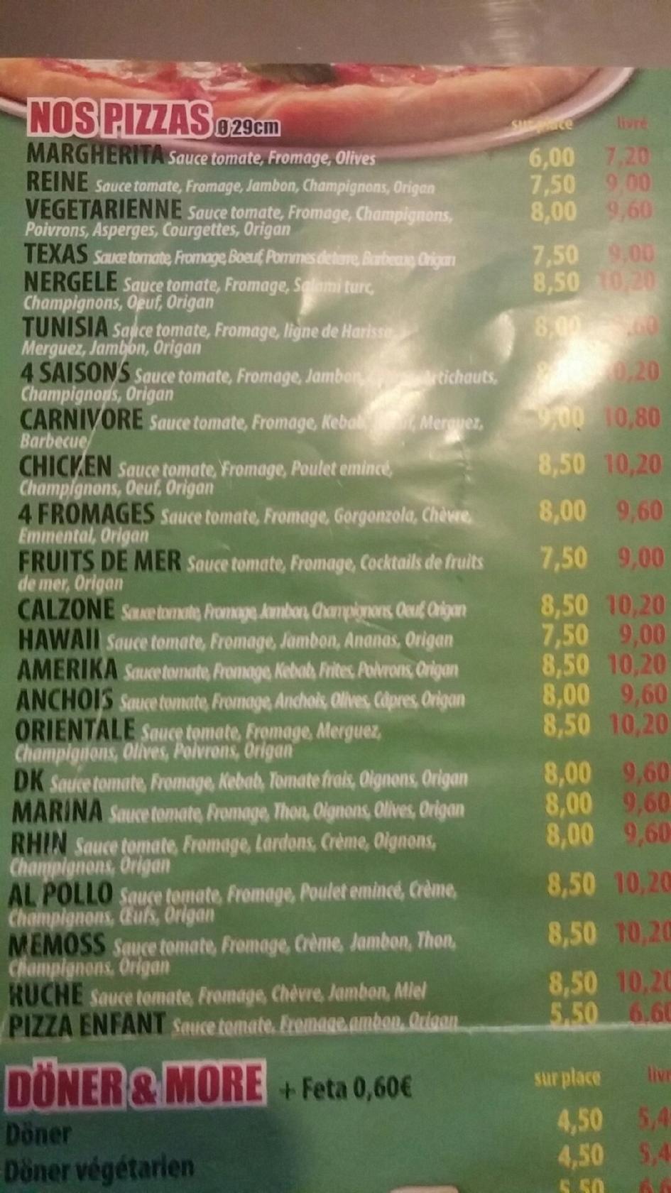Menu au Dk Express sierentz restaurant, Sierentz