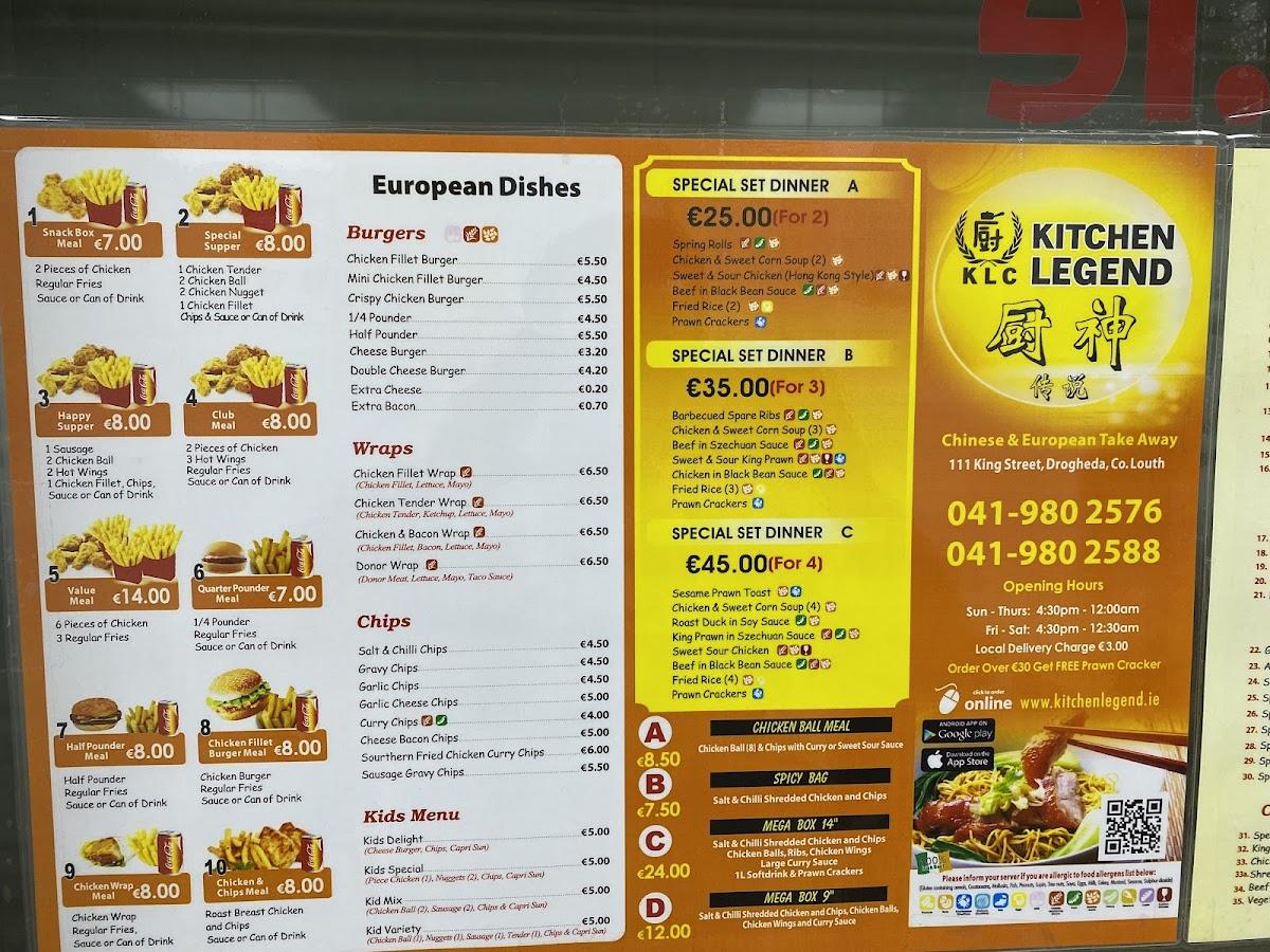 Menu at Kitchen Legend restaurant, Drogheda
