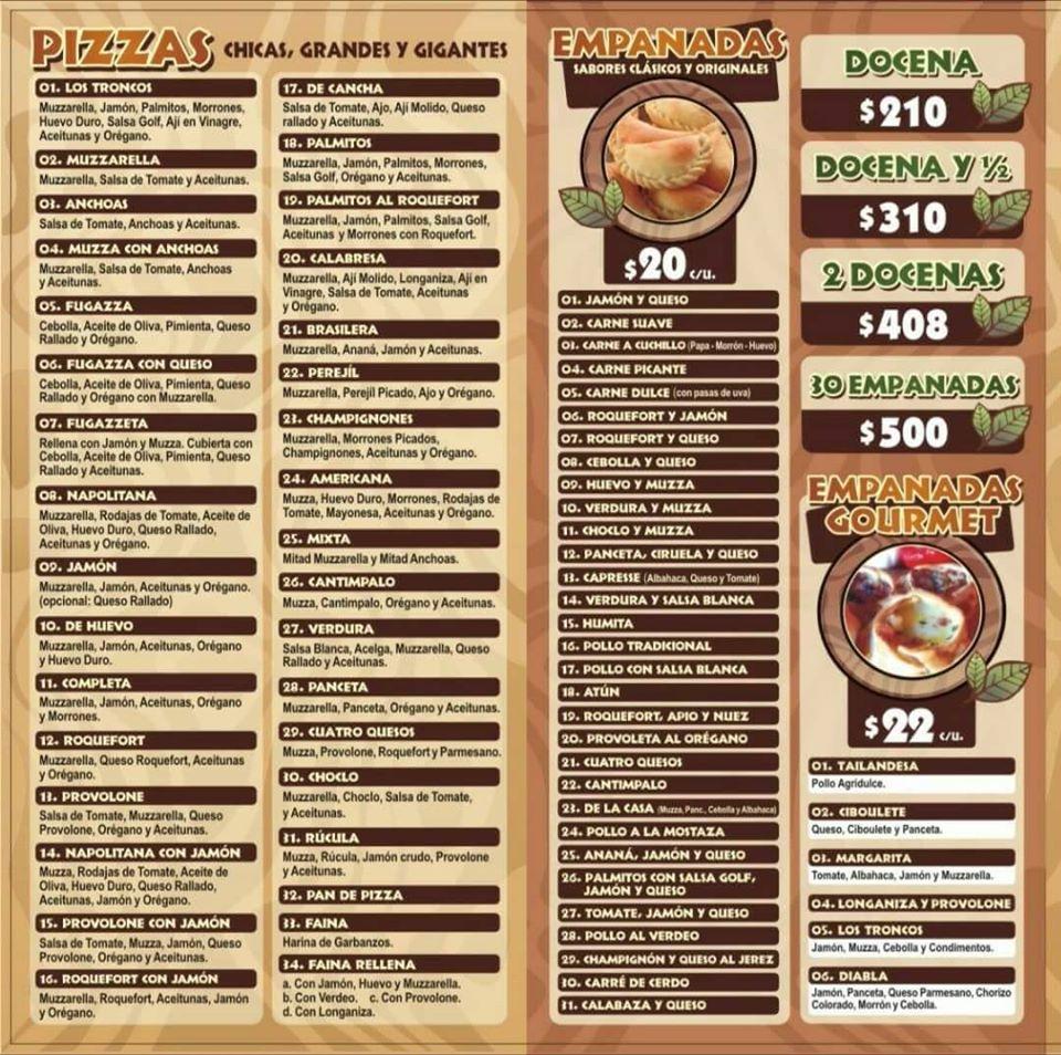 Menu at Los Troncos Pizza Merlo pizzeria, Merlo