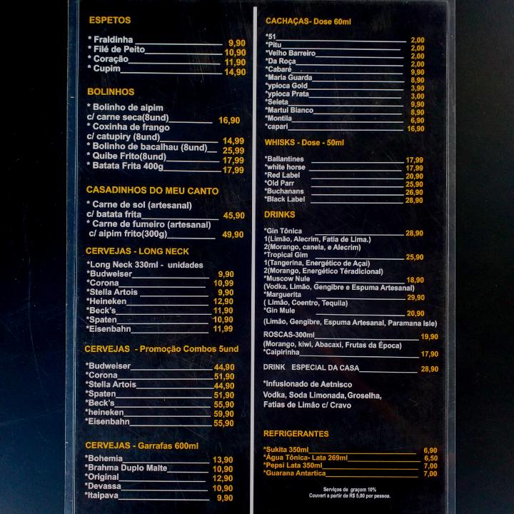 Menu em Meu Canto Bar e Restaurante, Salvador