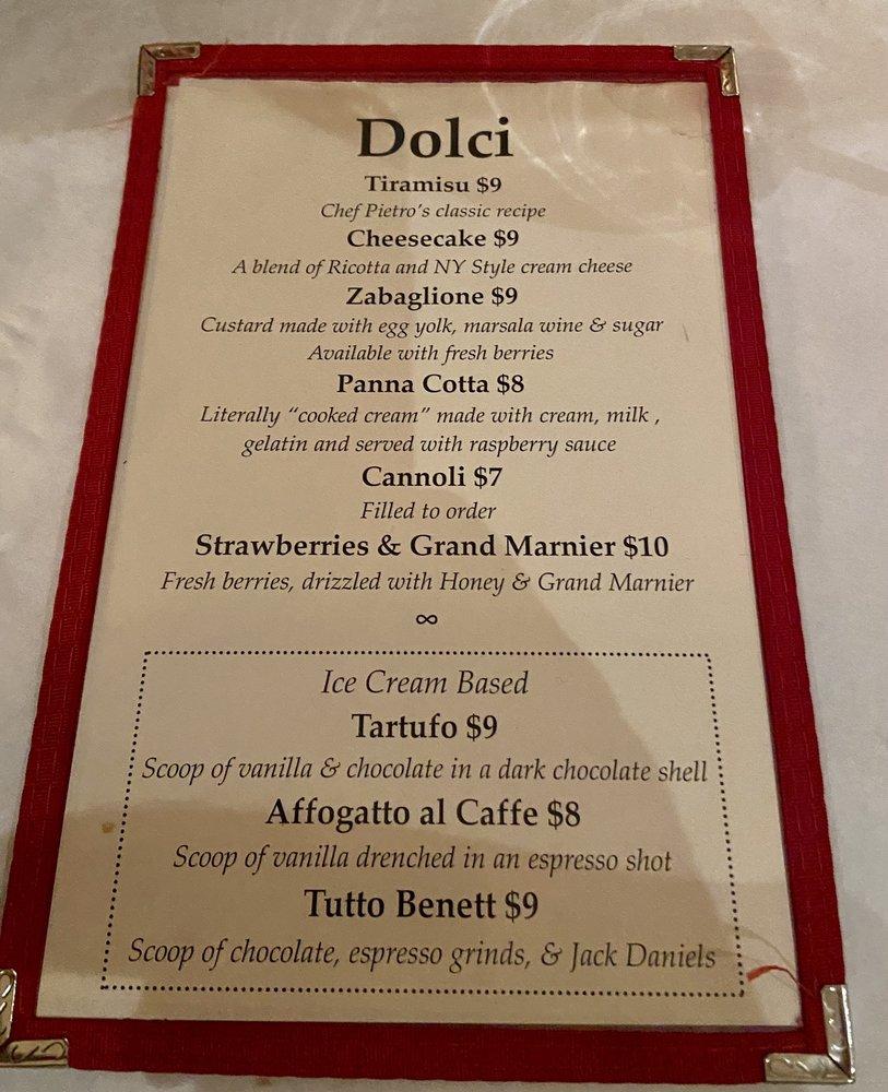 Menu at Monte's Trattoria restaurant, New York City