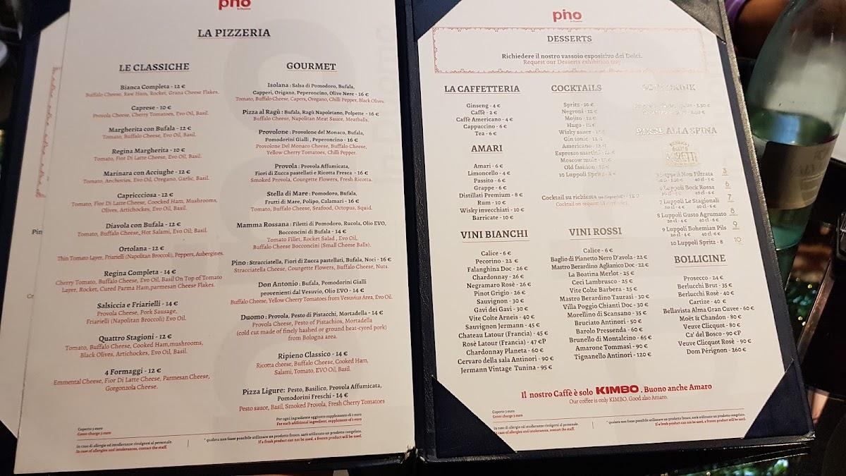 Speisekarte von Pino in Duomo restaurant, Mailand