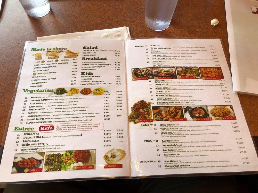 Menu at The Red Sea Ethiopian Restaurant, Minneapolis, 320 Cedar Ave South
