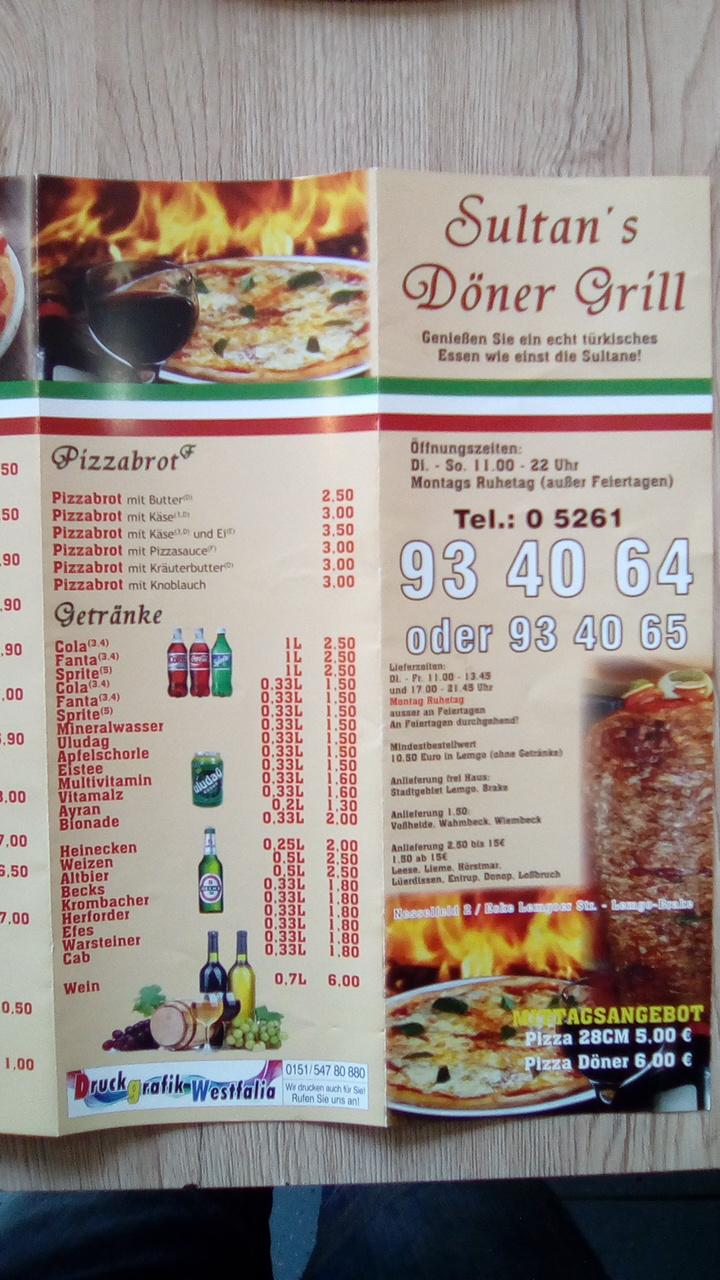 Speisekarte von Sultans Döner fast Food, Lemgo