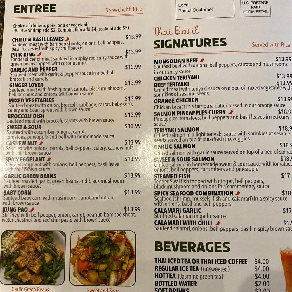 Menu at Bull Thai AZ restaurant, Bullhead City