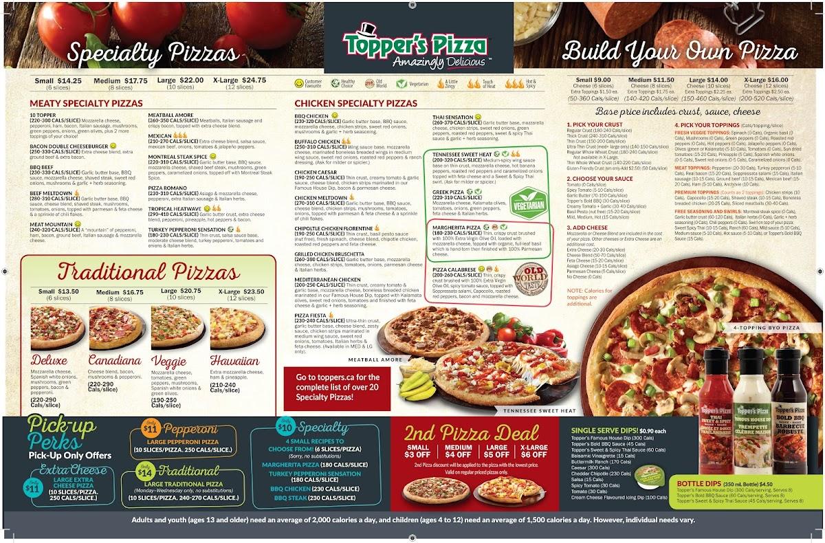 Menu at Topper's Pizza - North Bay pizzeria, North Bay