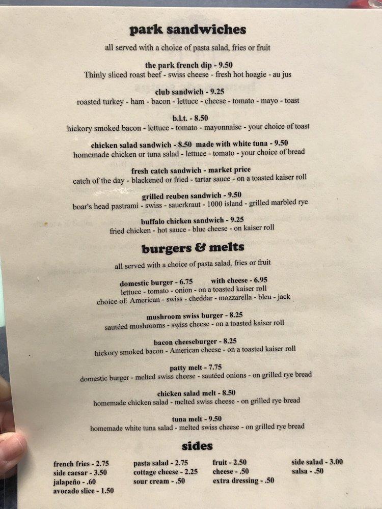 Menu at Gina's Cafe In the Park, Naples