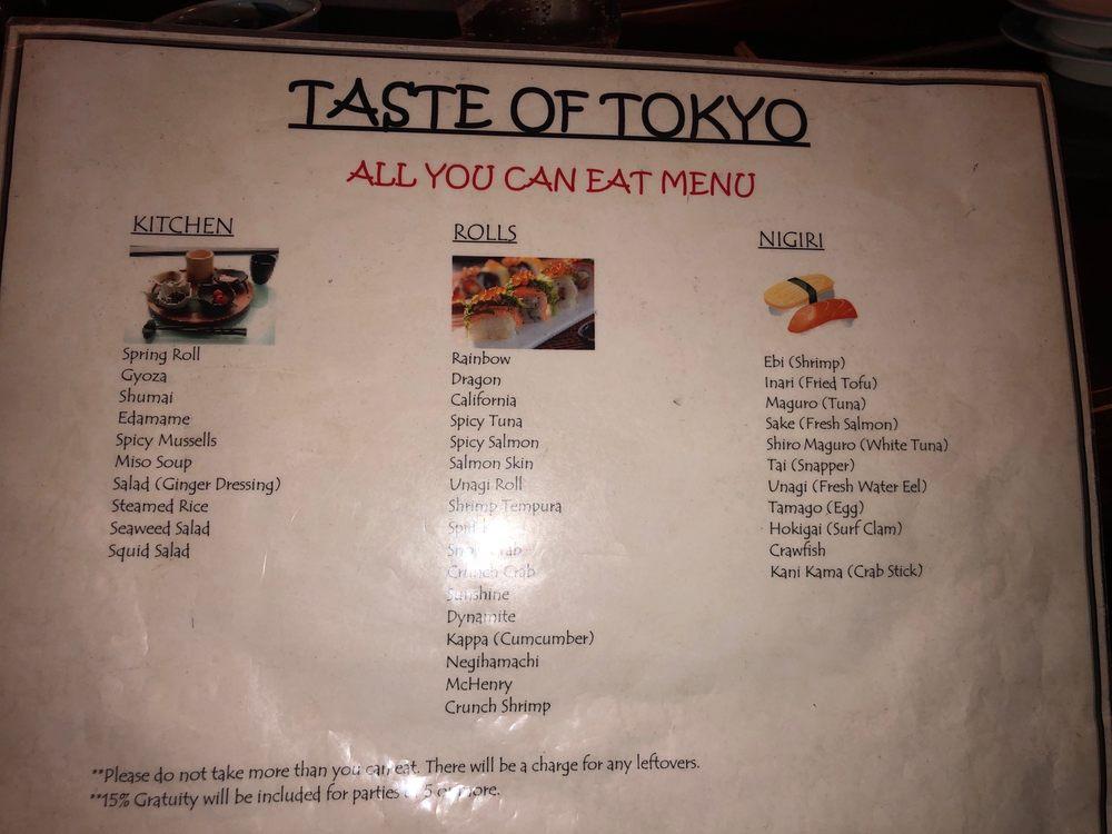 Menu at Taste of Tokyo restaurant, Buffalo Grove, 159-163 McHenry Rd