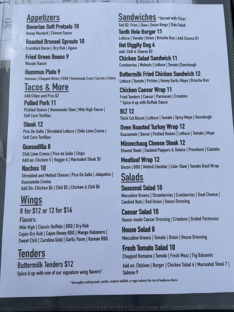 Menu at Tenth Hole Tavern pizzeria, Glastonbury, 16 Fairway Crossing