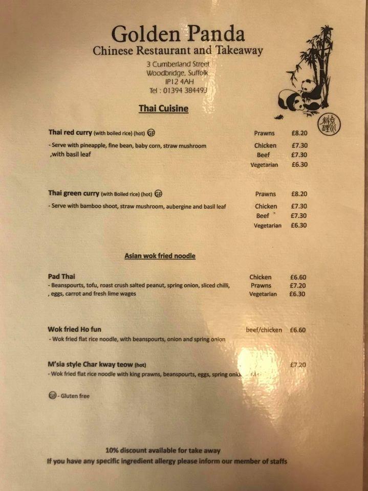 Menu at The Golden Panda restaurant, Woodbridge
