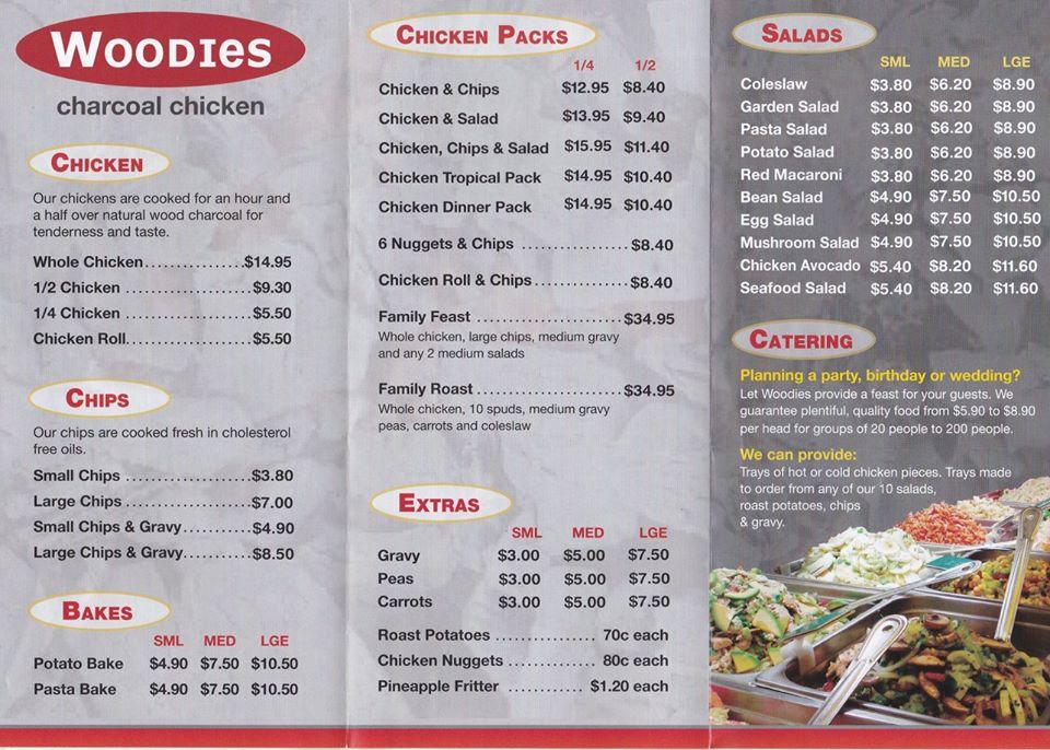 Menu at Woodies Charcoal Chicken fast food, Kelmscott