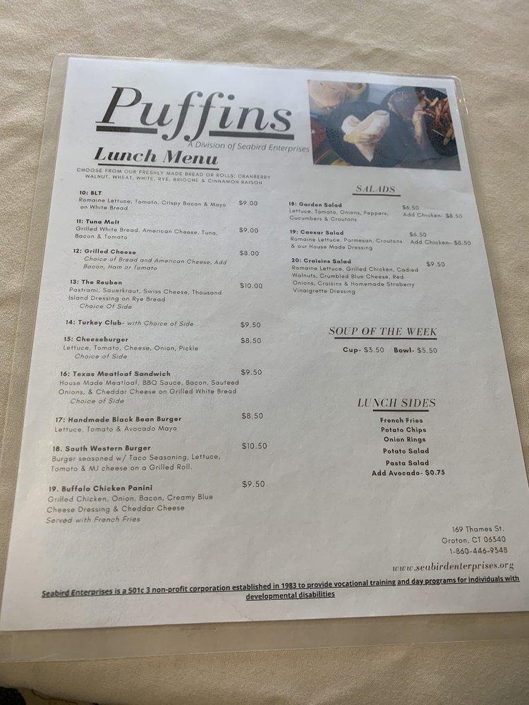 Menu at Puffins Restaurant, Groton