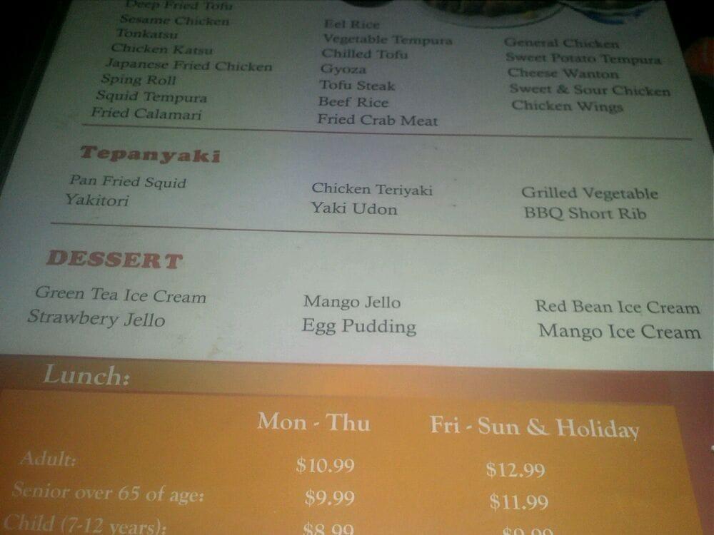 Menu at Aji Sai restaurant, Belleville