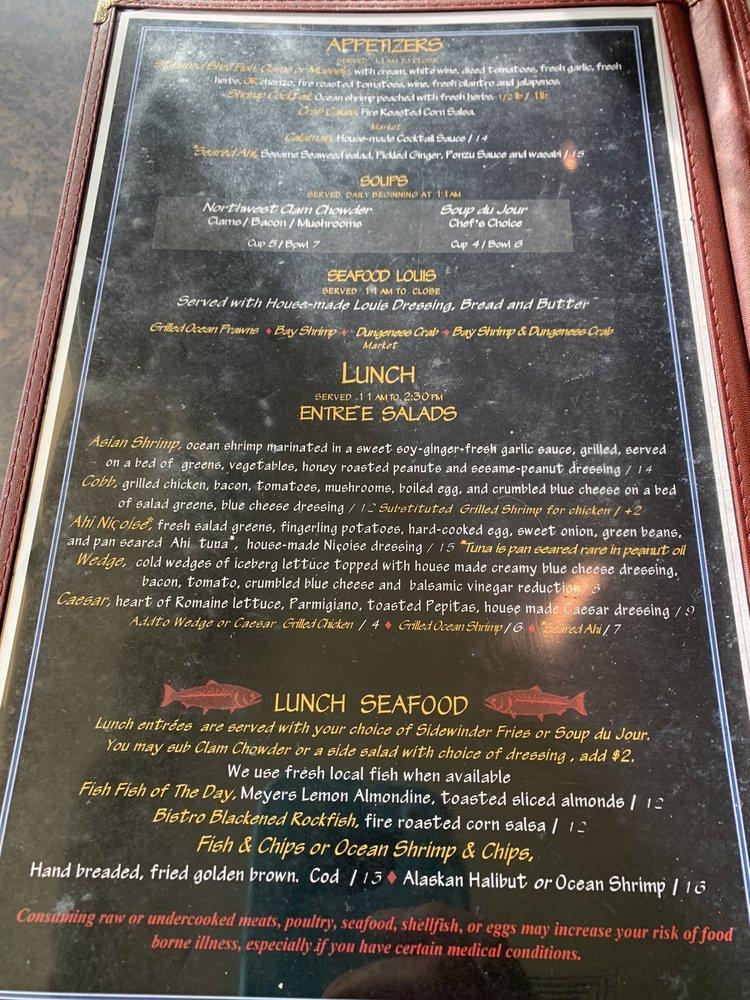 Menu at Beachfront Bistro restaurant, Brookings