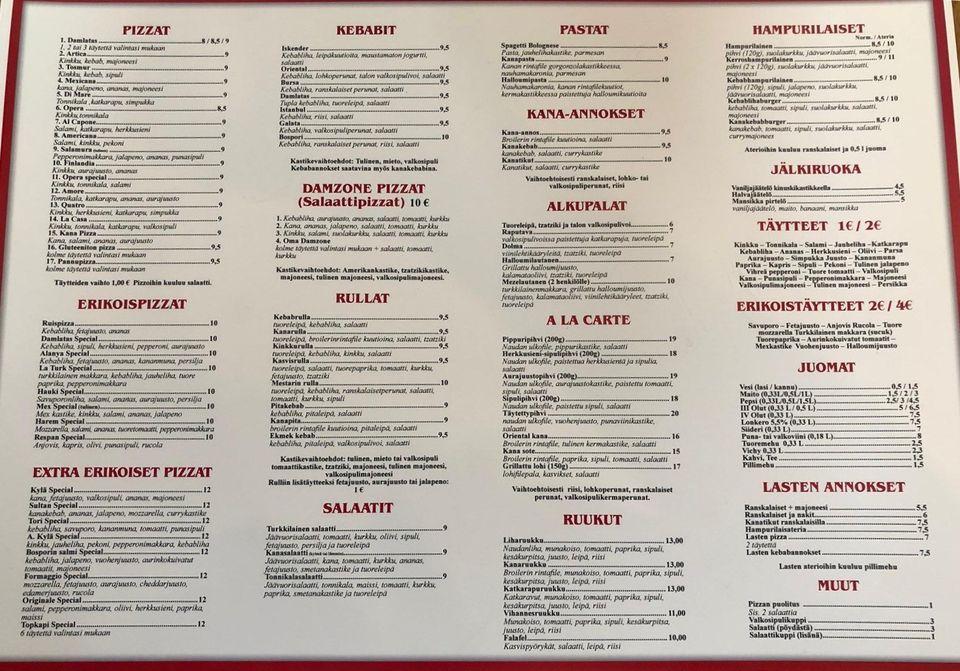 Menu at Damlatas Pizza-Kebab Oy restaurant, Oulu
