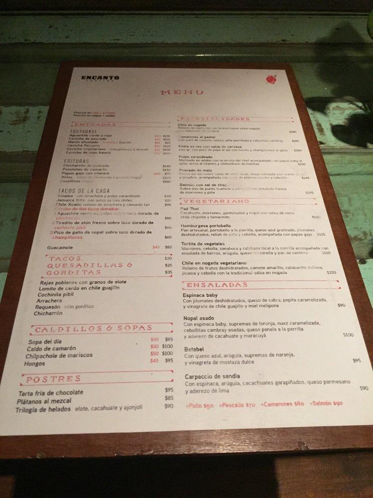 Menu at Encanto Cantina restaurant, Tulum