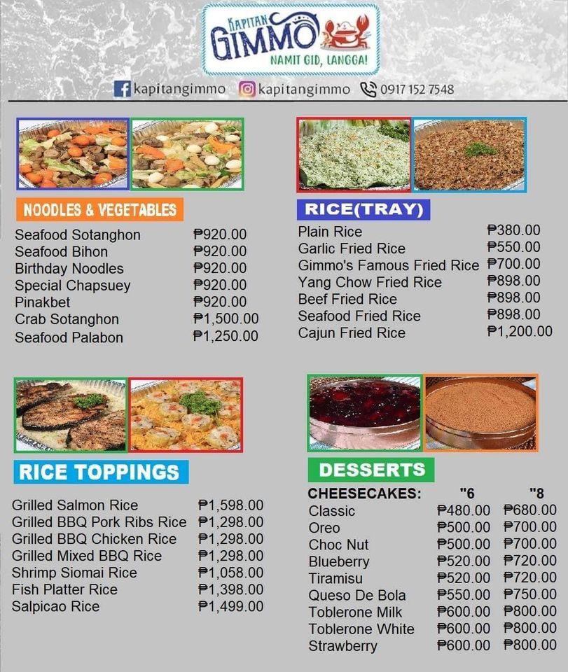 Menu at Kapitan Gimmo restaurant, Quezon City