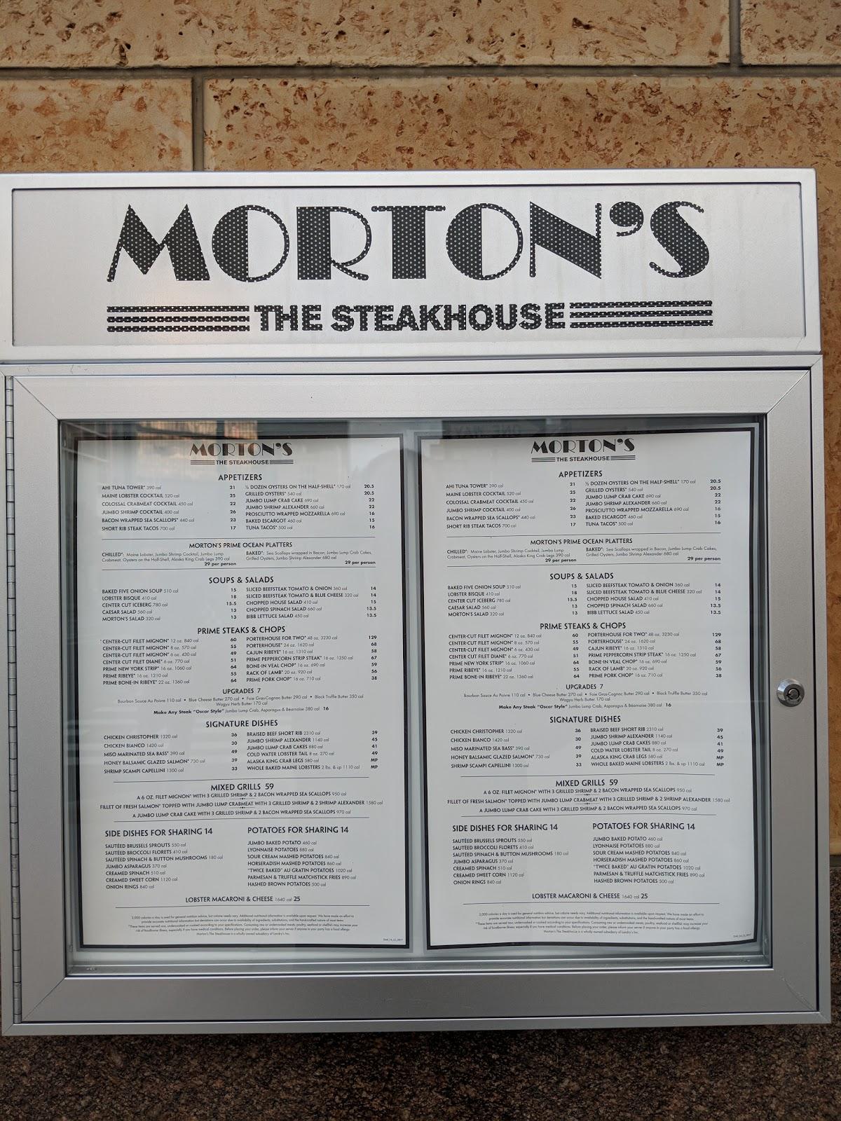 Menu at Morton's The Steakhouse, Rochester