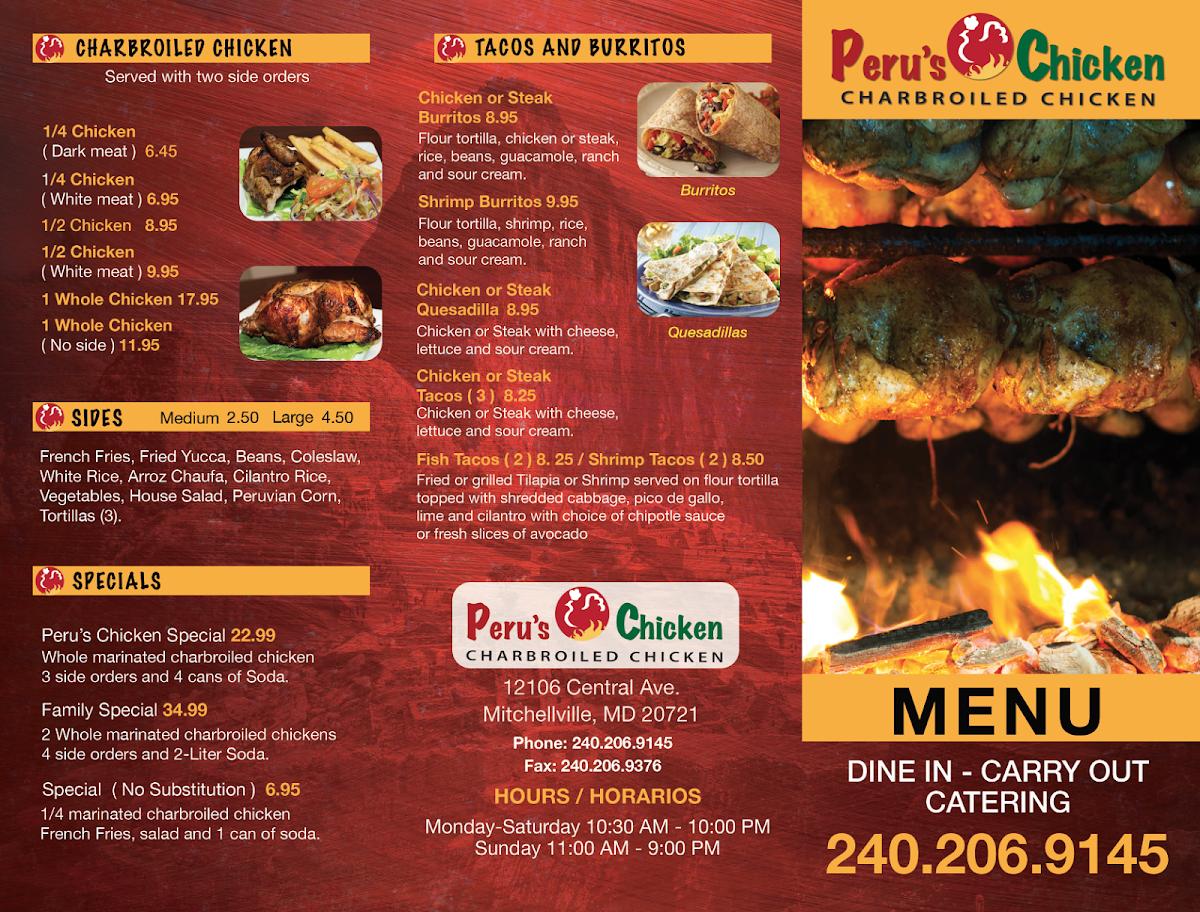 Menu at Peru's Chicken restaurant, Mitchellville