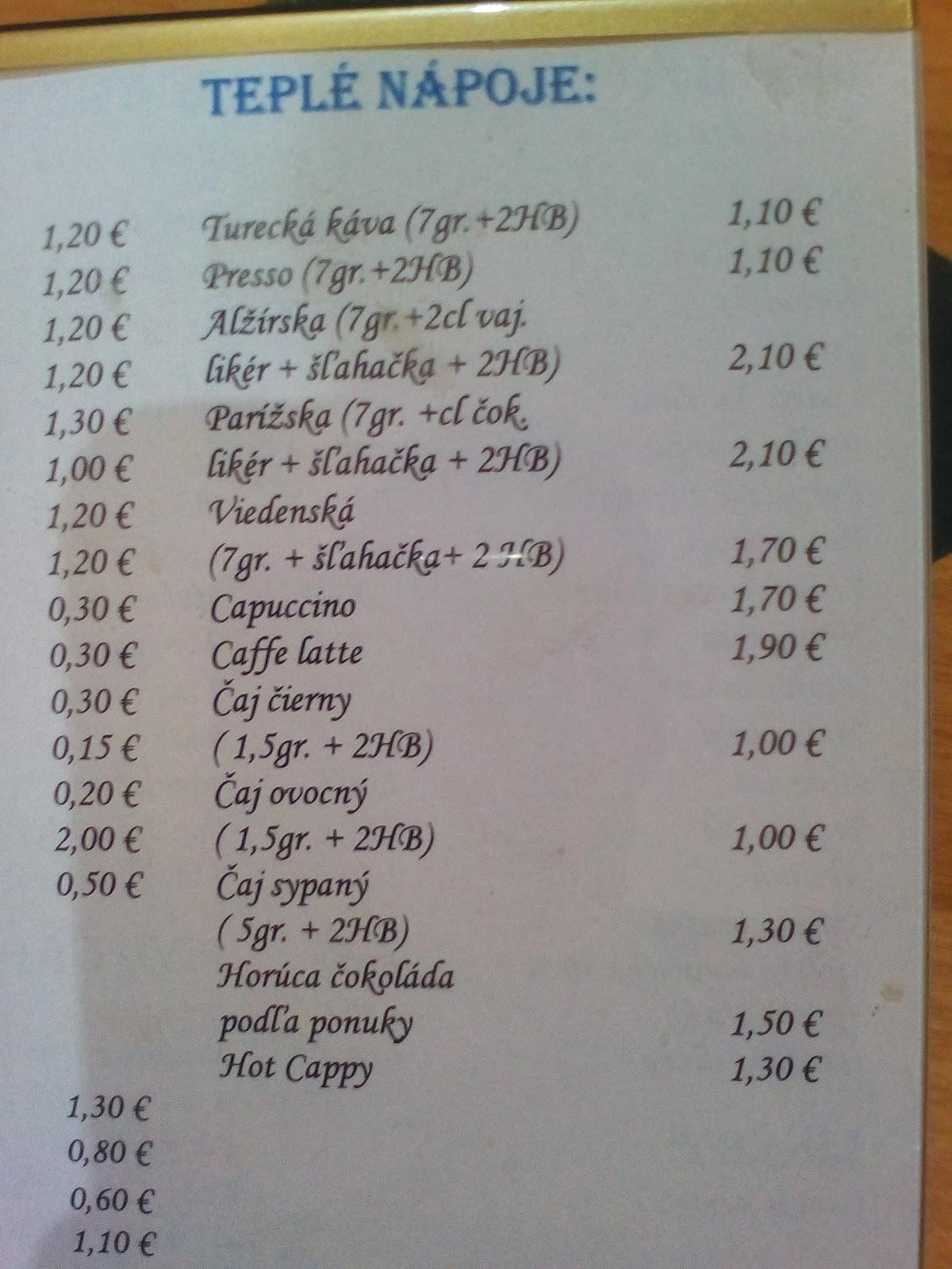 Menu at Pizza Caffe Darijan restaurant, Tisovec