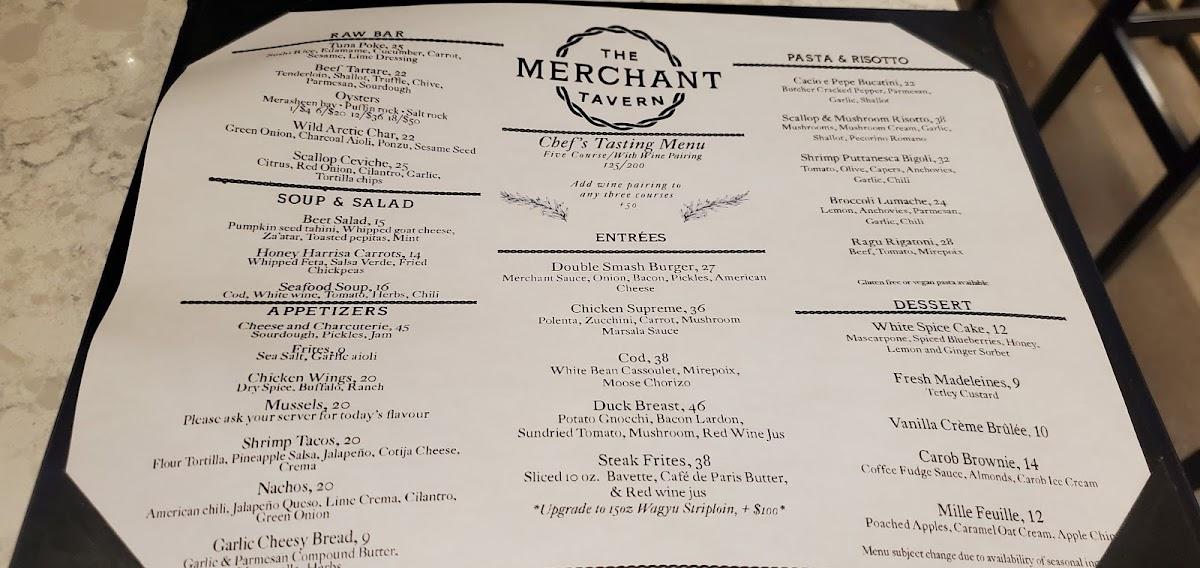Menu at The Merchant Tavern restaurant, St. John's, John's
