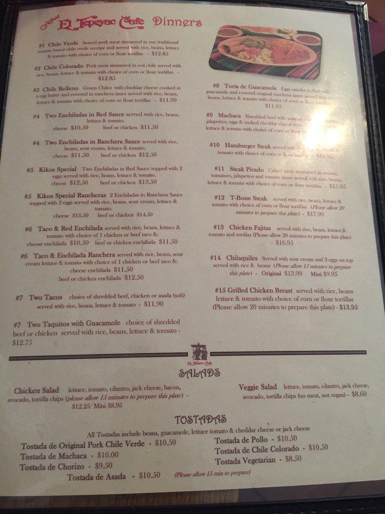 Menu at El Tepeyac Cafe, Los Angeles, 812 N Evergreen Ave