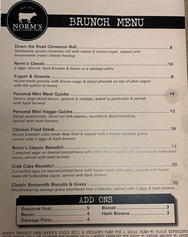 Menu at Norm’s restaurant, Palo Cedro