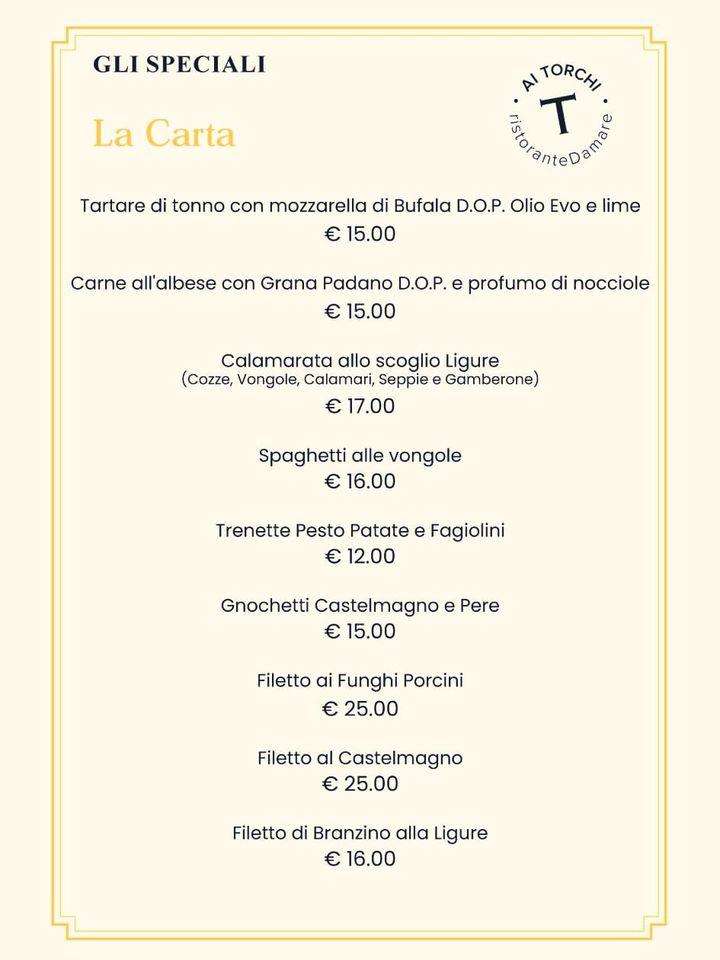 Menu at Ristorante Ai Torchi, Bussana