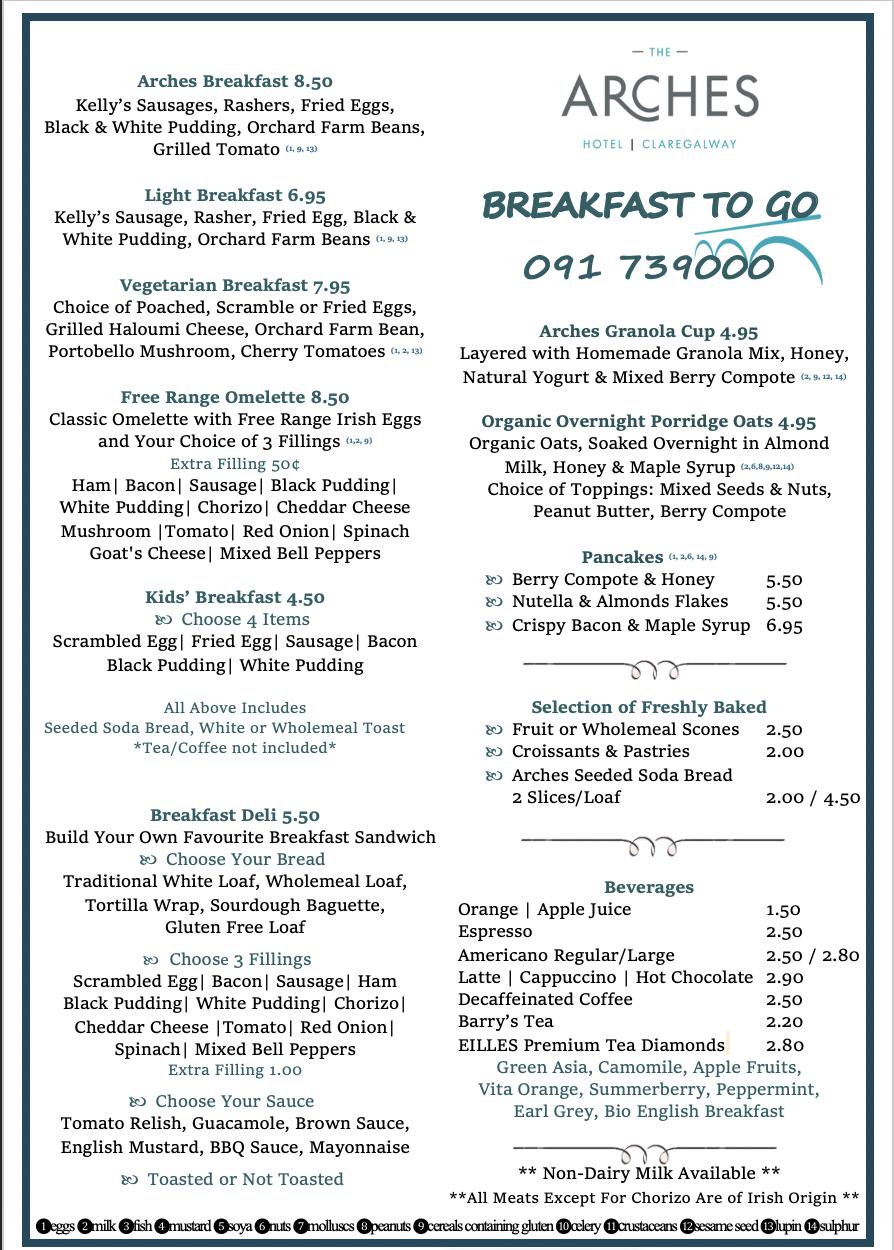 Menu at The Arches Restaurant - Claregalway, Claregalway