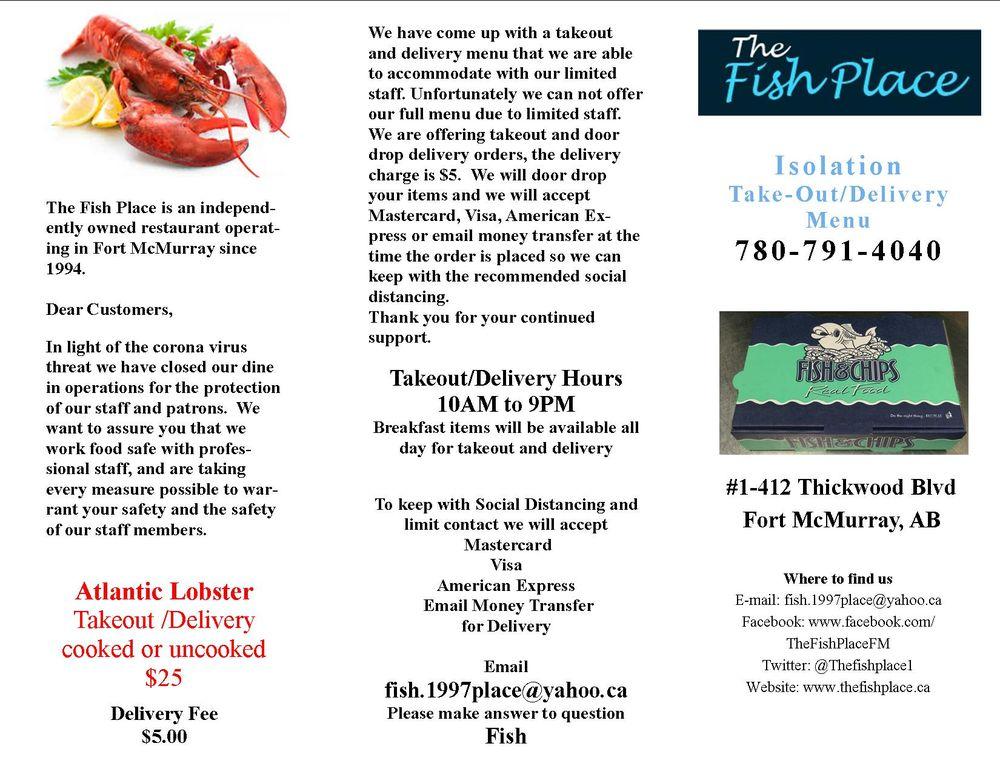Menu at The Fish Place restaurant, Fort McMurray