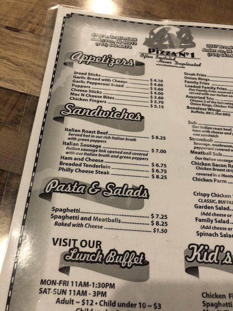 Menu at Art's Pizza pizzeria, Anderson, S Scatterfield Rd