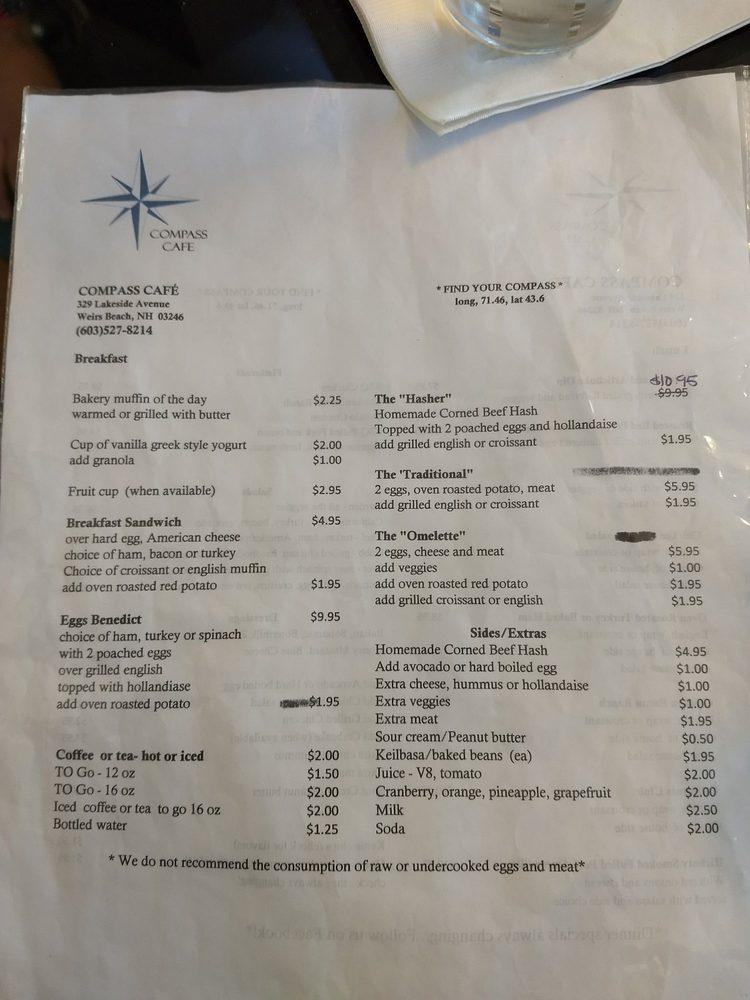 Menu at Compass Cafe in Weirs Beach, Laconia