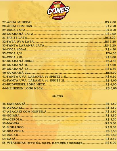 Menu at Cone's House restaurant, Colatina, Rua Castelo Branco