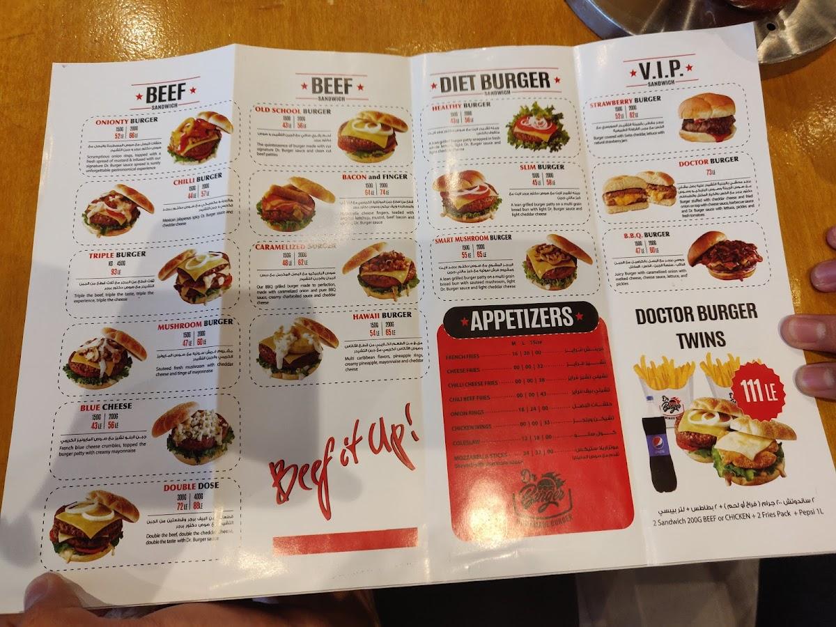 Menu at Doctor Burger, Shebeen El-Kom