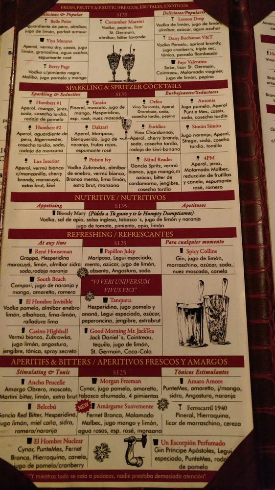 Menu at Doppelganger Bar, Buenos Aires