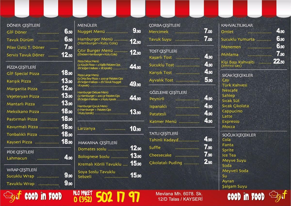 Menu at GİF Good in Food, Talas