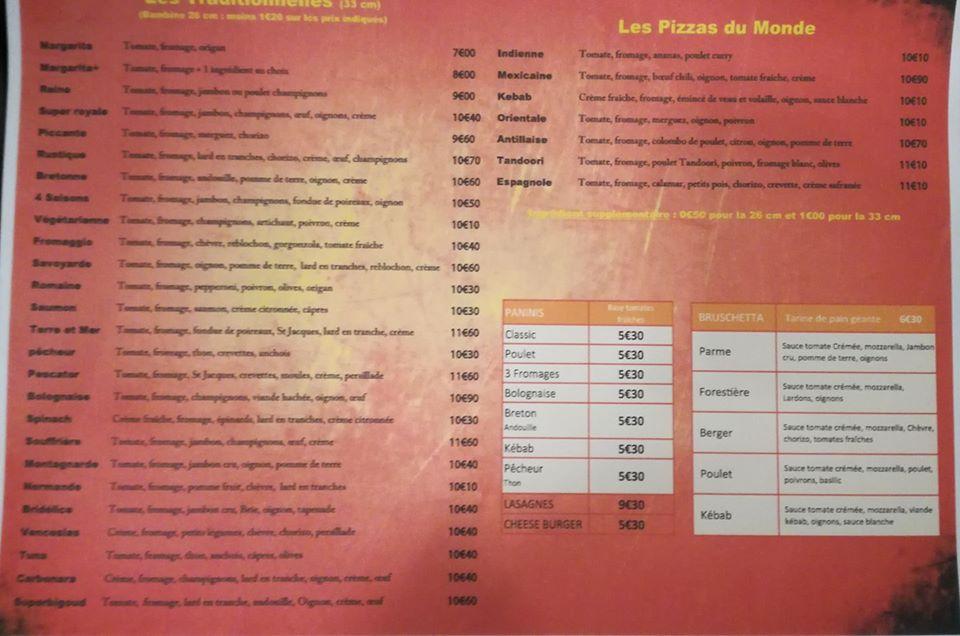 Menu at Mari-zza pizzeria, Plonéour-Lanvern