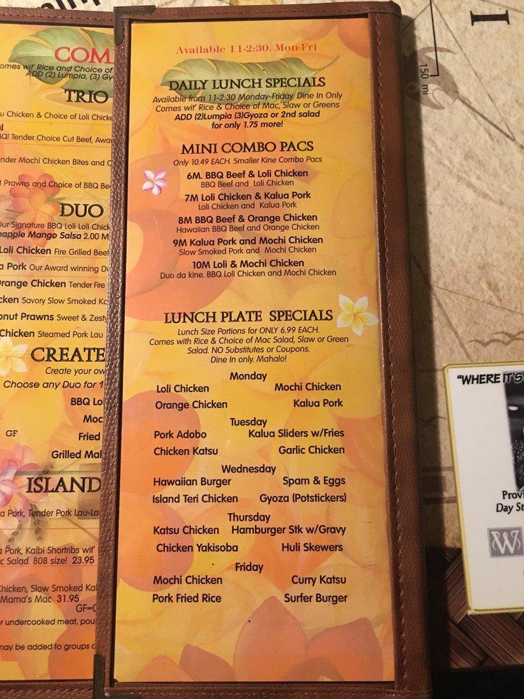 Menu at Pac Island Grill BBQ, Federal Way