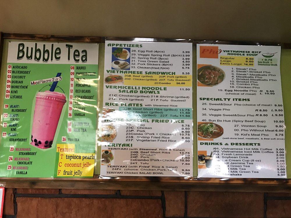 Menu at Pho Bubble Tea restaurant, Bellingham