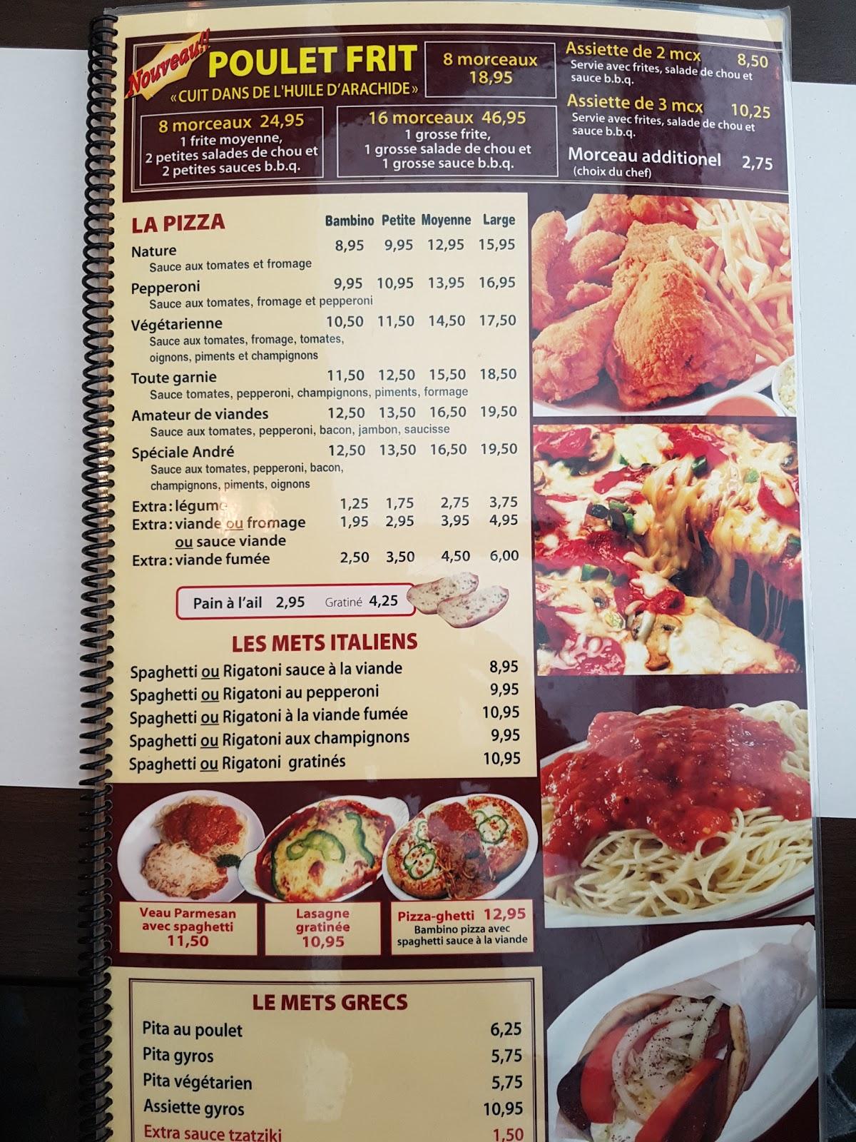 Menu au Restaurant Chez André, Longueuil